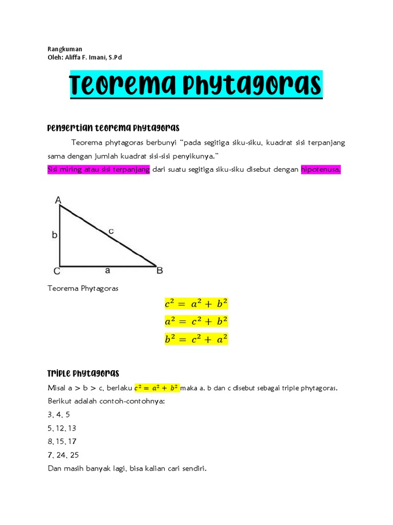 Rangkuman Teorema Phytagoras | PDF