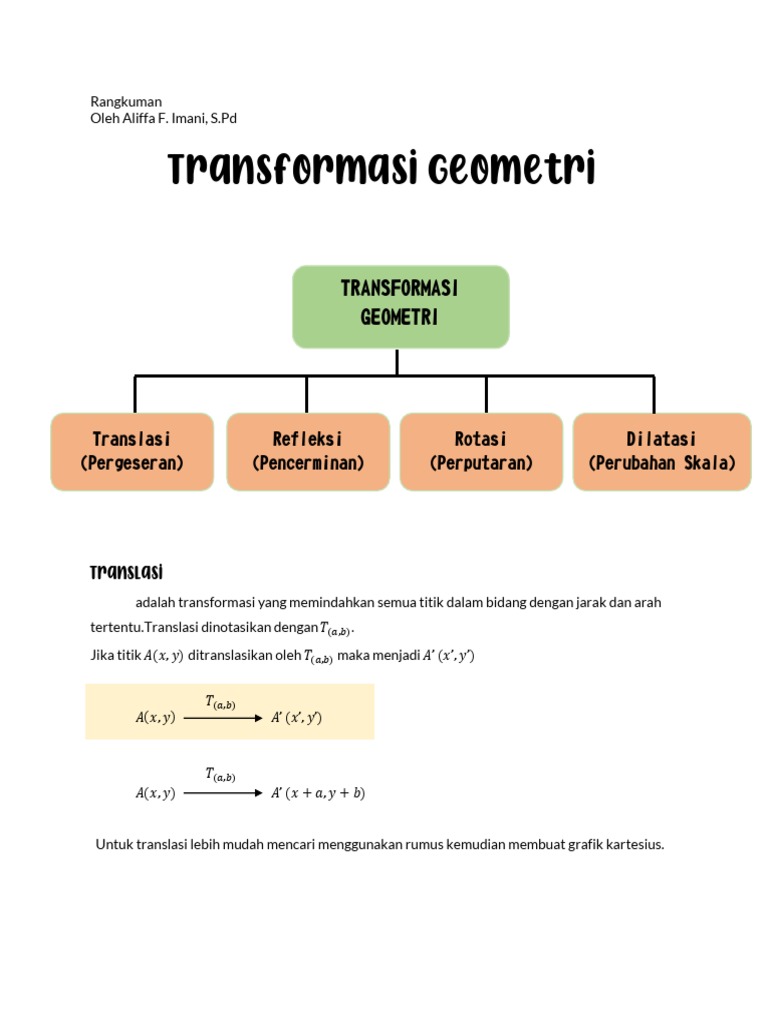 Rangkuman Transformasi Geometri Kelas 9 | PDF