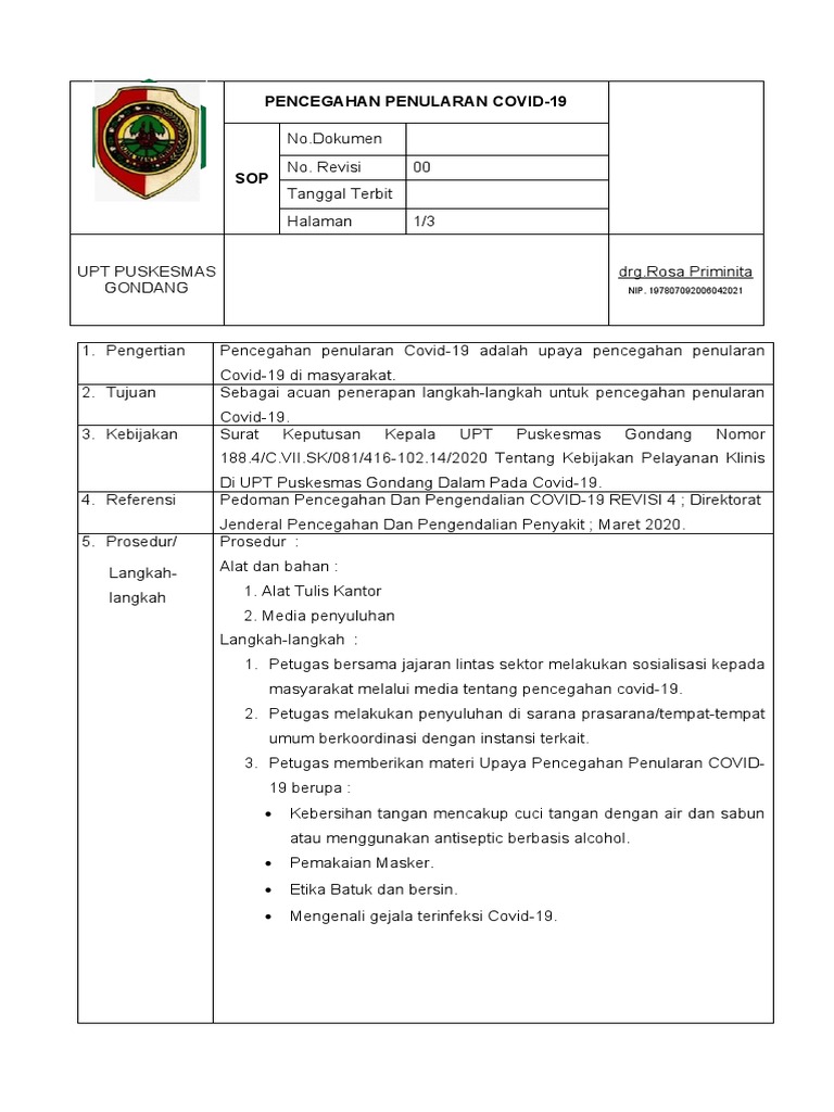 Sop PENCEGAHAN COVID 19 | PDF