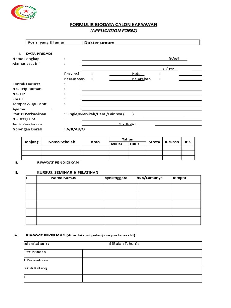 Formulir Biodata Calon Karyawan | PDF | Karier & Perkembangan | Hukum