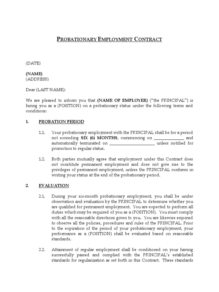 Probationary Employment Contract Template | PDF | Indemnity | Business Law