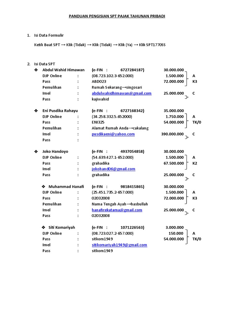 Panduan Pengisian SPT Pajak Tahunan Pribadi | PDF