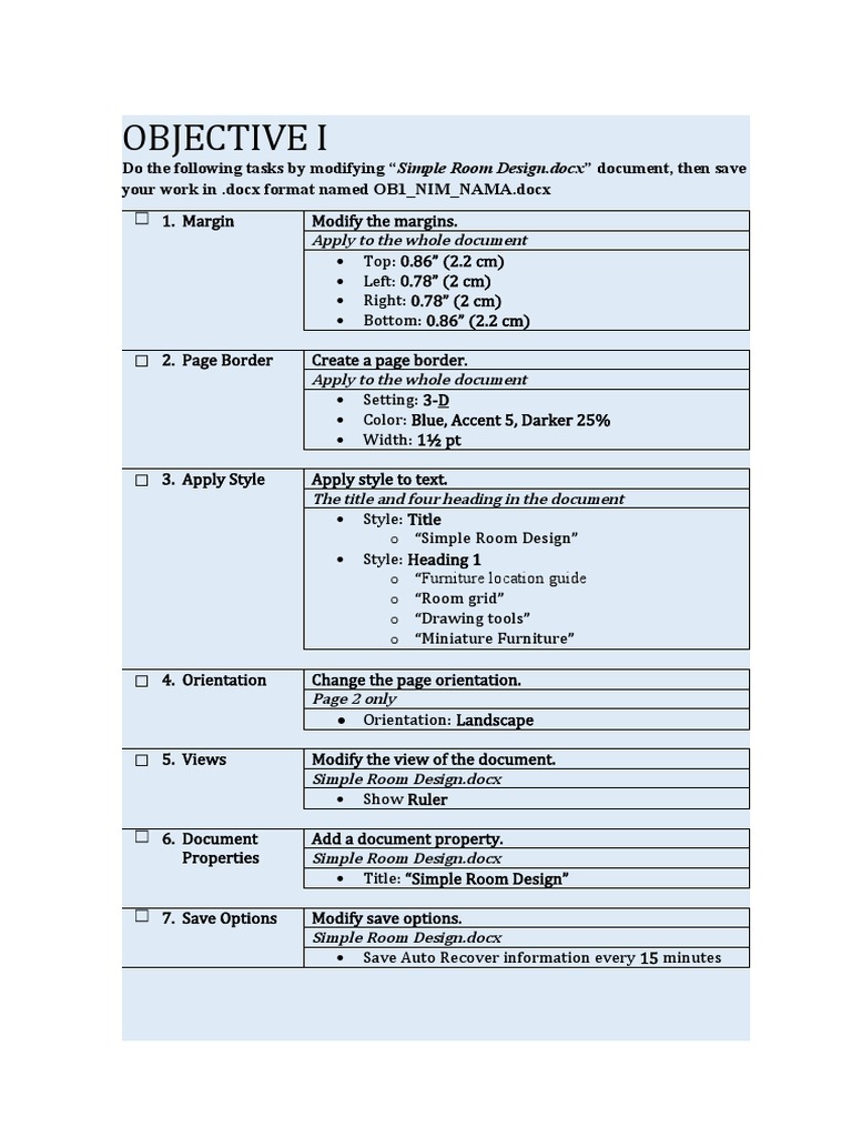 (Tasks) Objective 1.1 - Simple Room Design | PDF