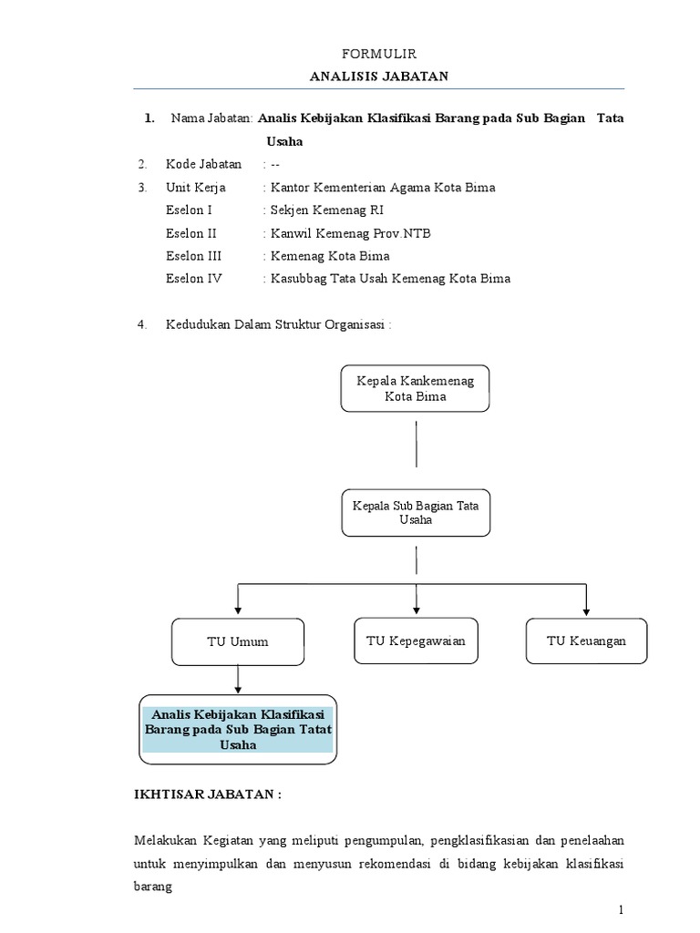 Anjab Analis Kebijakan Klasifikasi Barang | PDF | Bisnis | Pengelolaan Keuangan & Uang