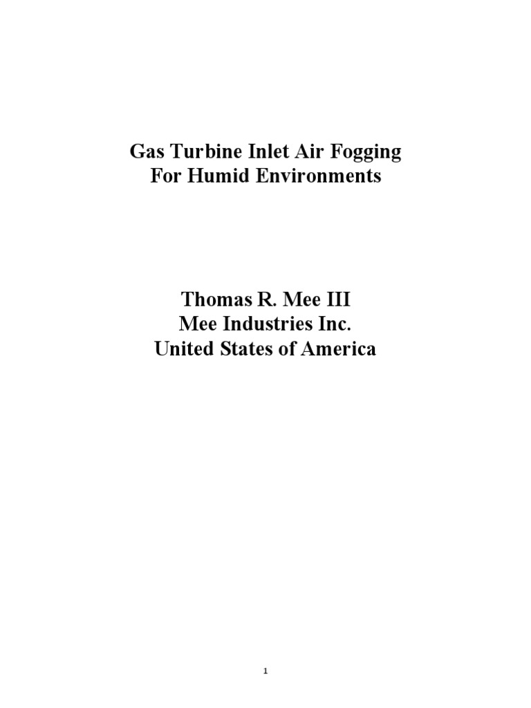 Maximizing Gas Turbine Performance Through Inlet Air Fogging in Humid ...