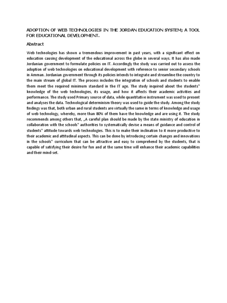 Adoption of Web Technologies in The Jordan Education System | PDF ...