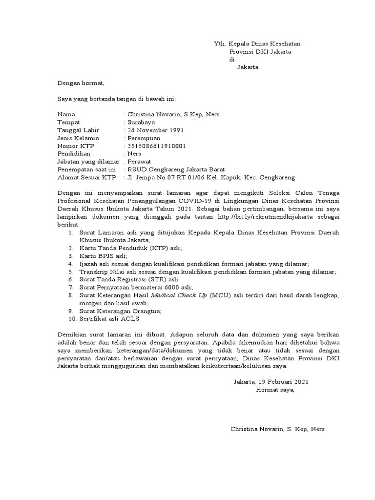 FORMAT SURAT LAMARAN Relawan Maret | PDF