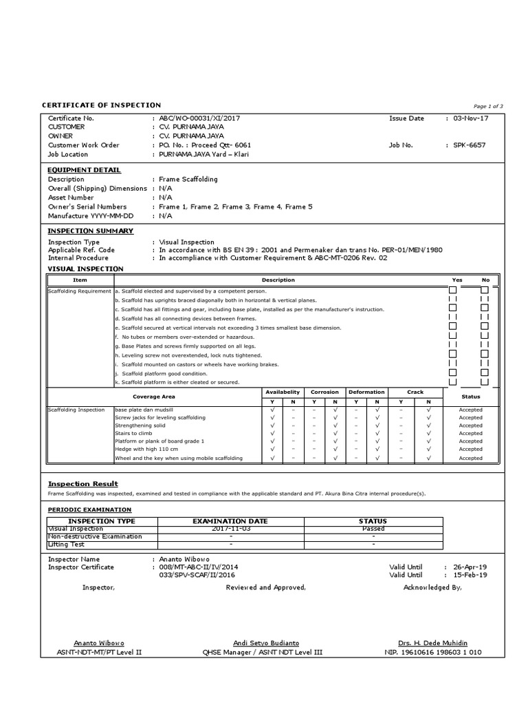 Scaffolding CV Purnama Jaya | PDF | Scaffolding | Nondestructive Testing
