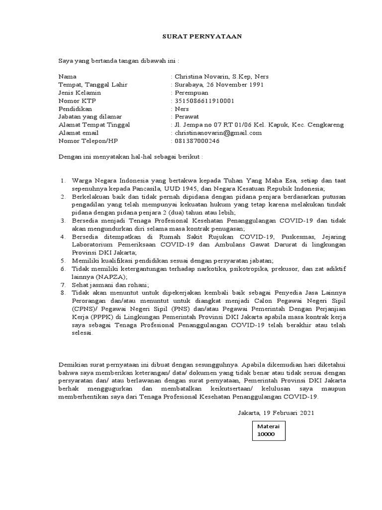 Format Surat Pernyataan Relawan Maret | PDF