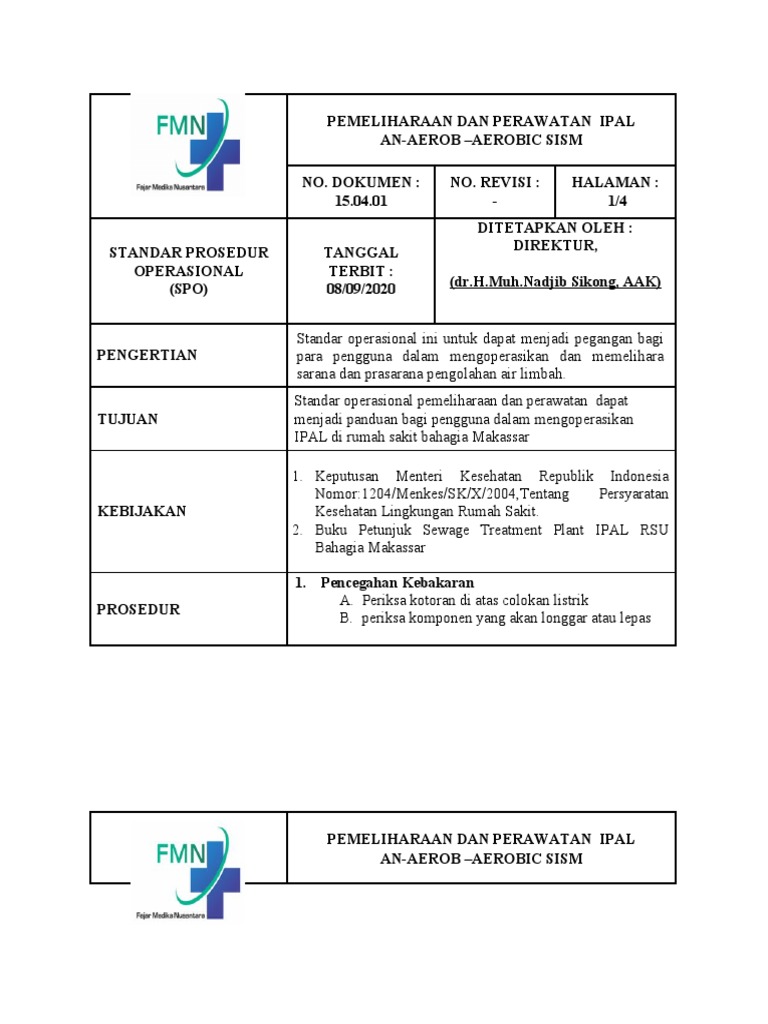Sop Pemeliharaan Dan Perawatan Ipal | PDF