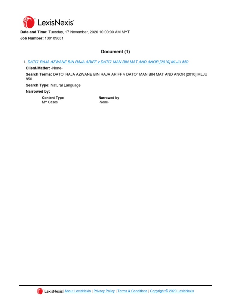 Dato' Raja Azwane Bin Raja Ariff V Dato' Man Bin Mat An | PDF