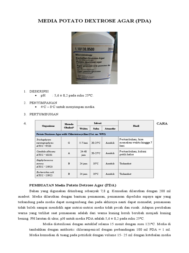 Media Potato Dextrose Agar | PDF