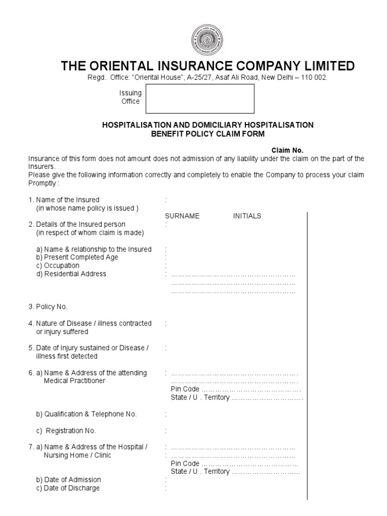 The Oriental Insurance Company Limited: Hospitalisation and Domiciliary ...