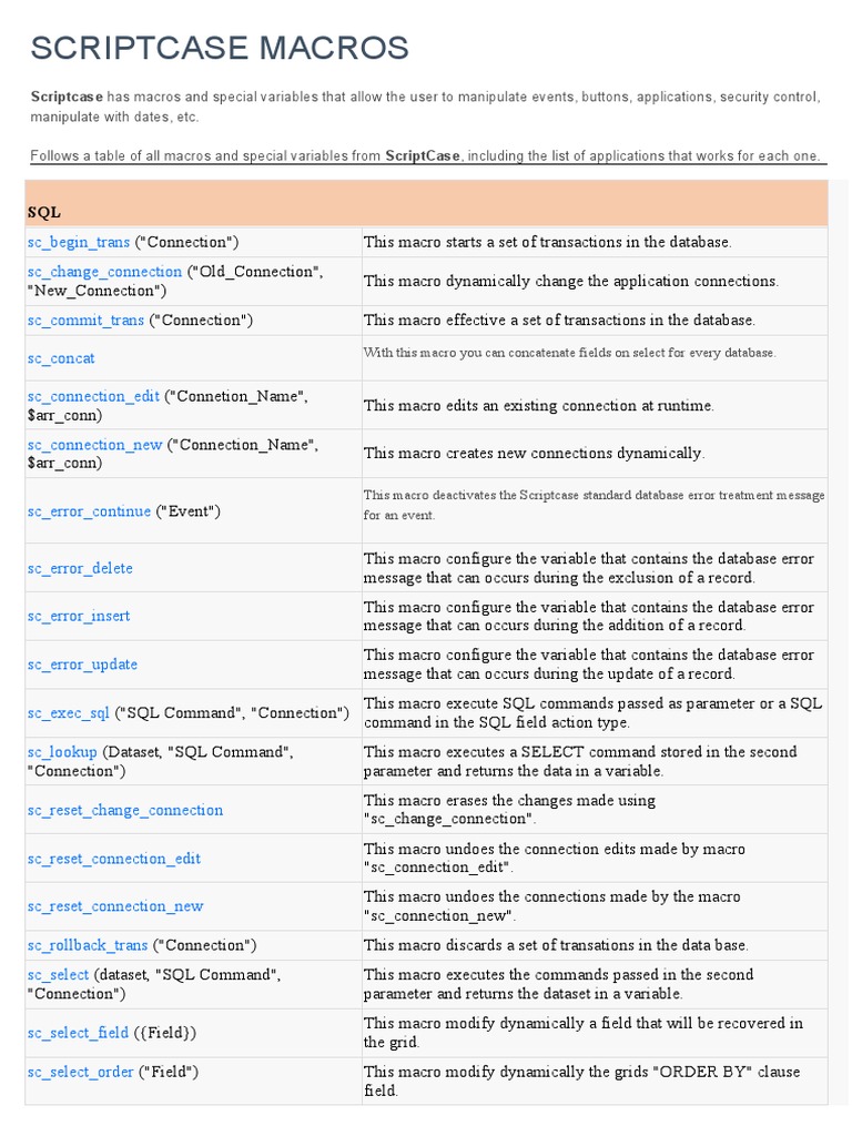Scriptcase Macros | PDF | Database Transaction | Sql