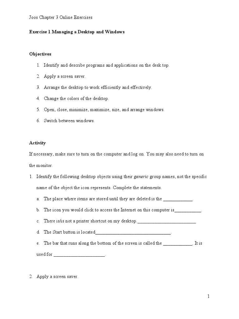 Exercise 1 Managing A Desktop and Windows | PDF | Icon (Computing) | Window (Computing)