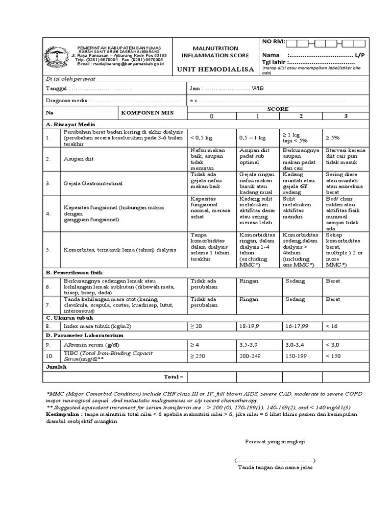 Malnutrition Inflammation Score Mis HD | PDF