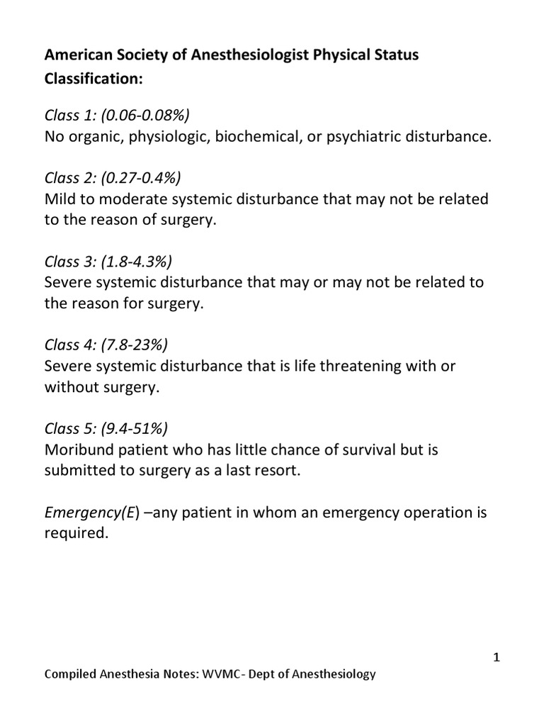 Class 1: (0.06-0.08%) : American Society of Anesthesiologist Physical ...