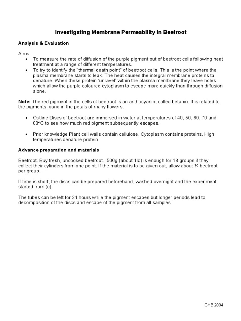 Investigating Membrane Permeability in Beetroot: Analysis & Evaluation ...
