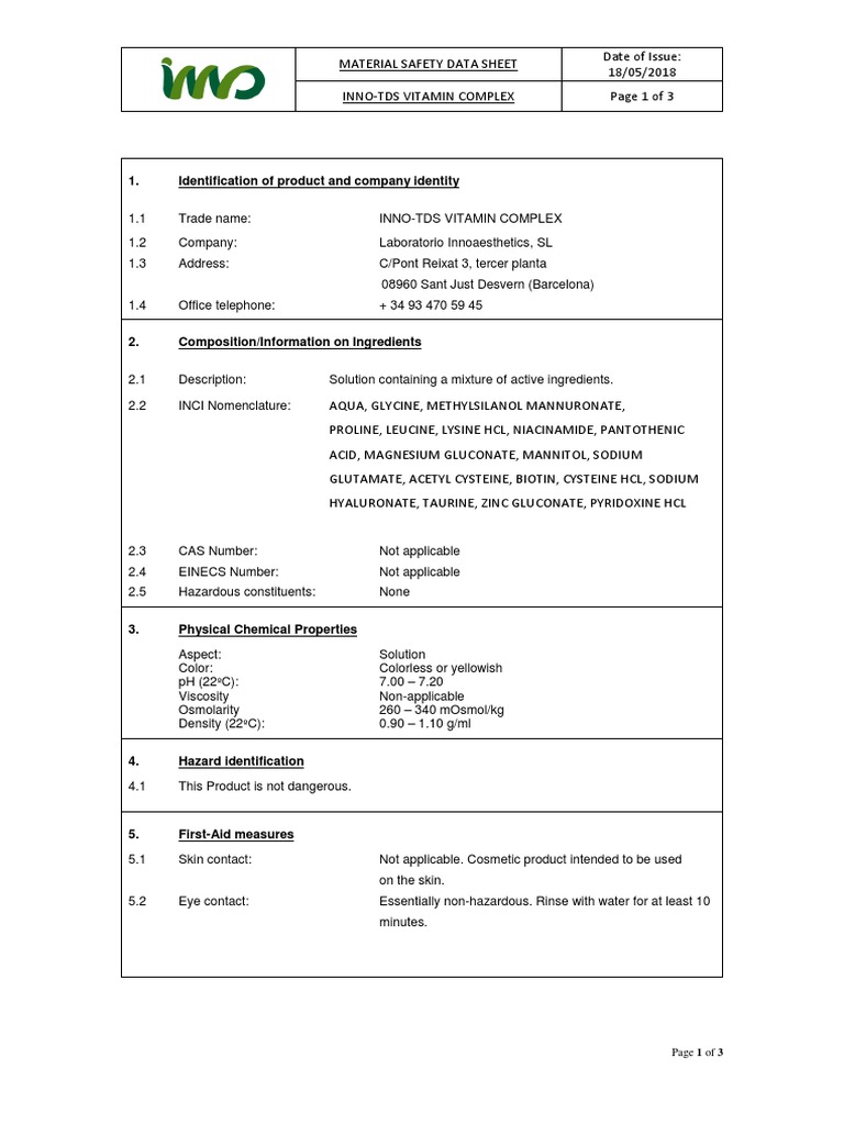 MSDS - TDS Vitamin Complex | PDF | Personal Protective Equipment | Toxicity