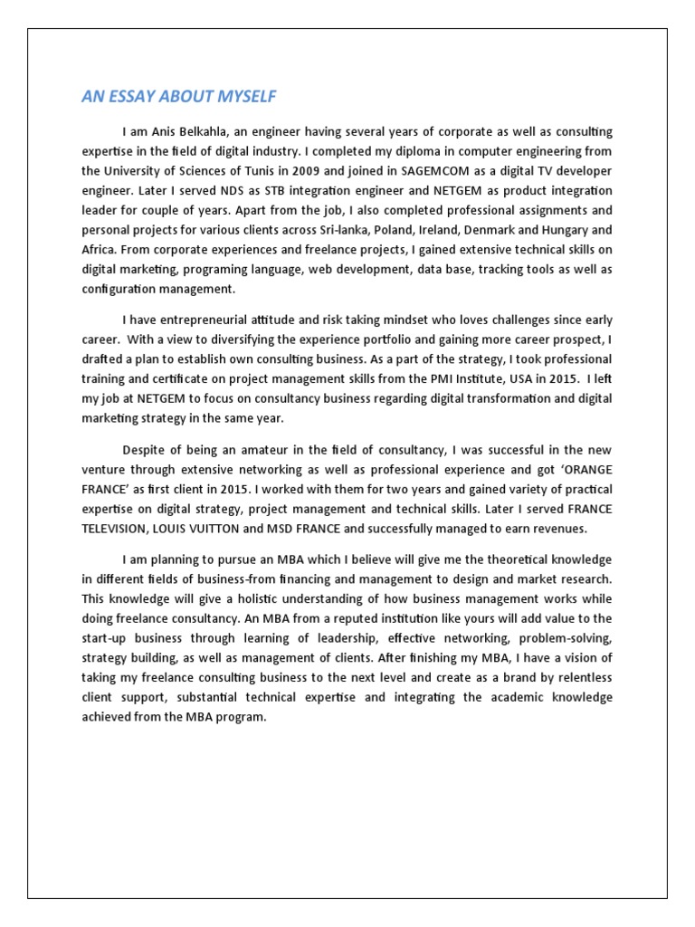 An Essay About Myself | PDF | Master Of Business Administration ...