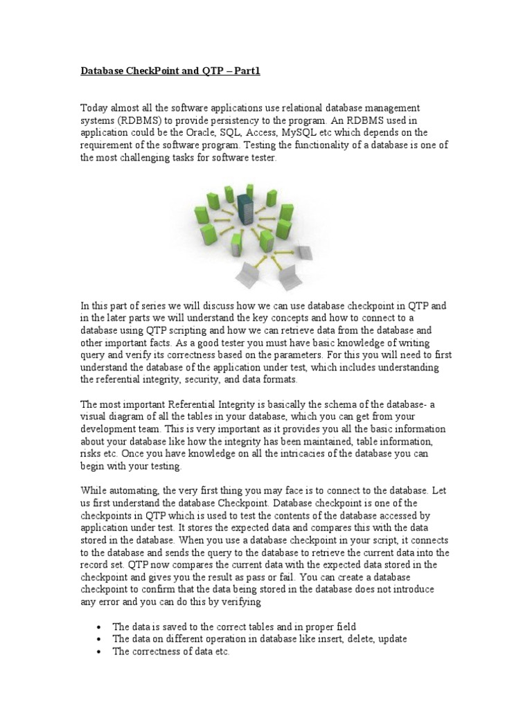 Database Checkpoint And Qtp Pdf Databases Relational Database