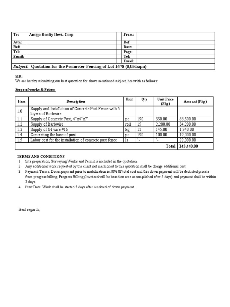 Quotation for Perimeter Fencing Project | PDF | Home & Garden | Computers