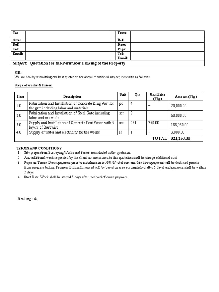 Quotation For The Perimeter Fencing of The Property | PDF | Business