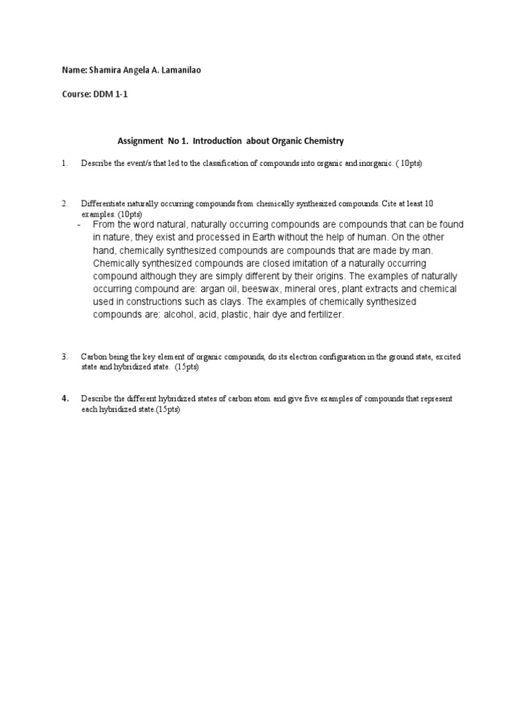 Organic Chemistry Assignment Overview | PDF
