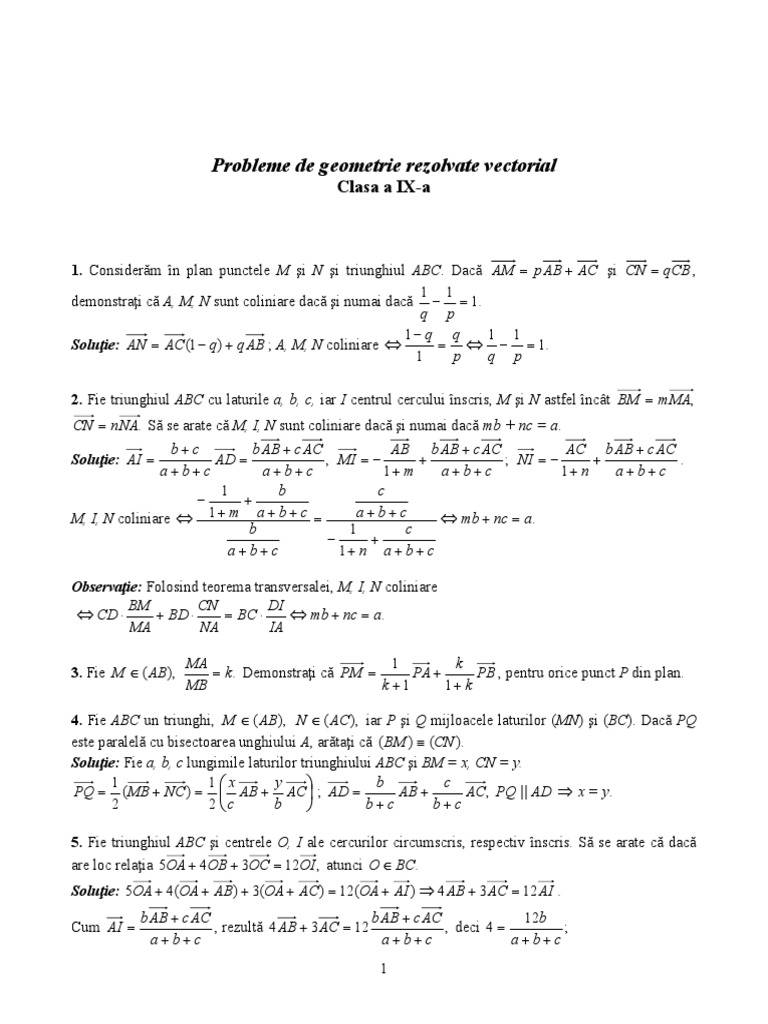 Probleme Geometrie Rezolvate Vectorial | PDF