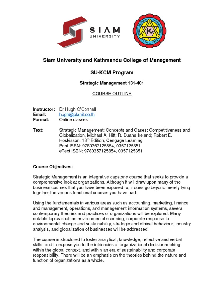 Strategic Management Course Outline SUKCM 0220 | PDF | Strategic ...