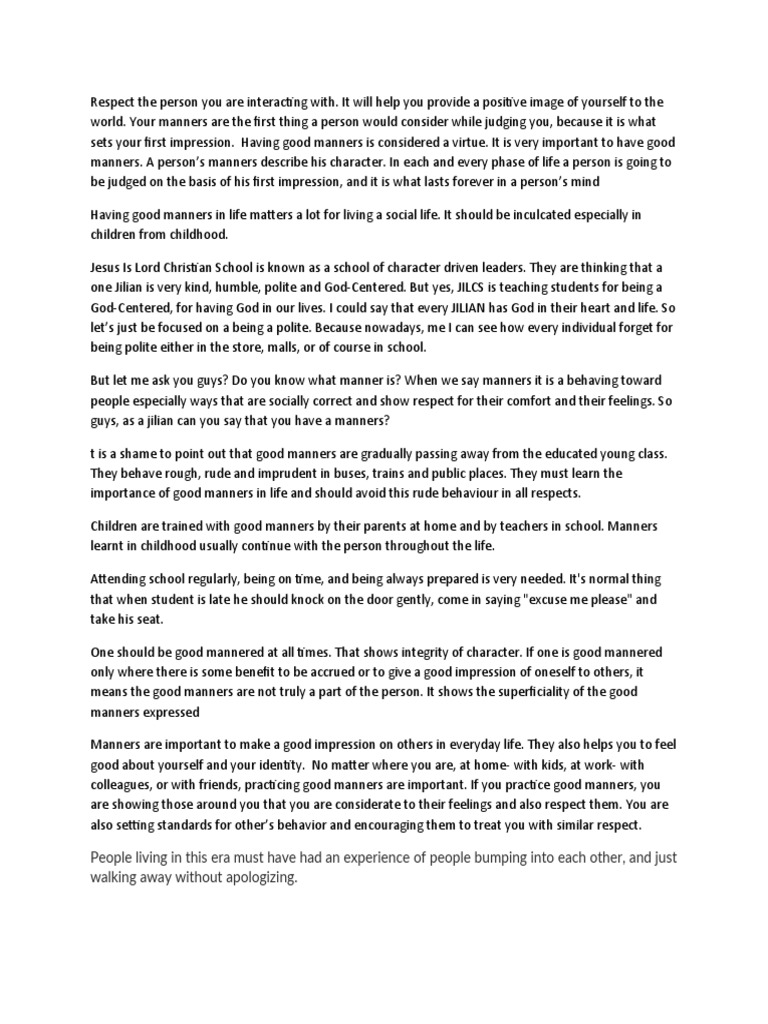 Manners Matter | PDF | Etiquette | Social Psychology