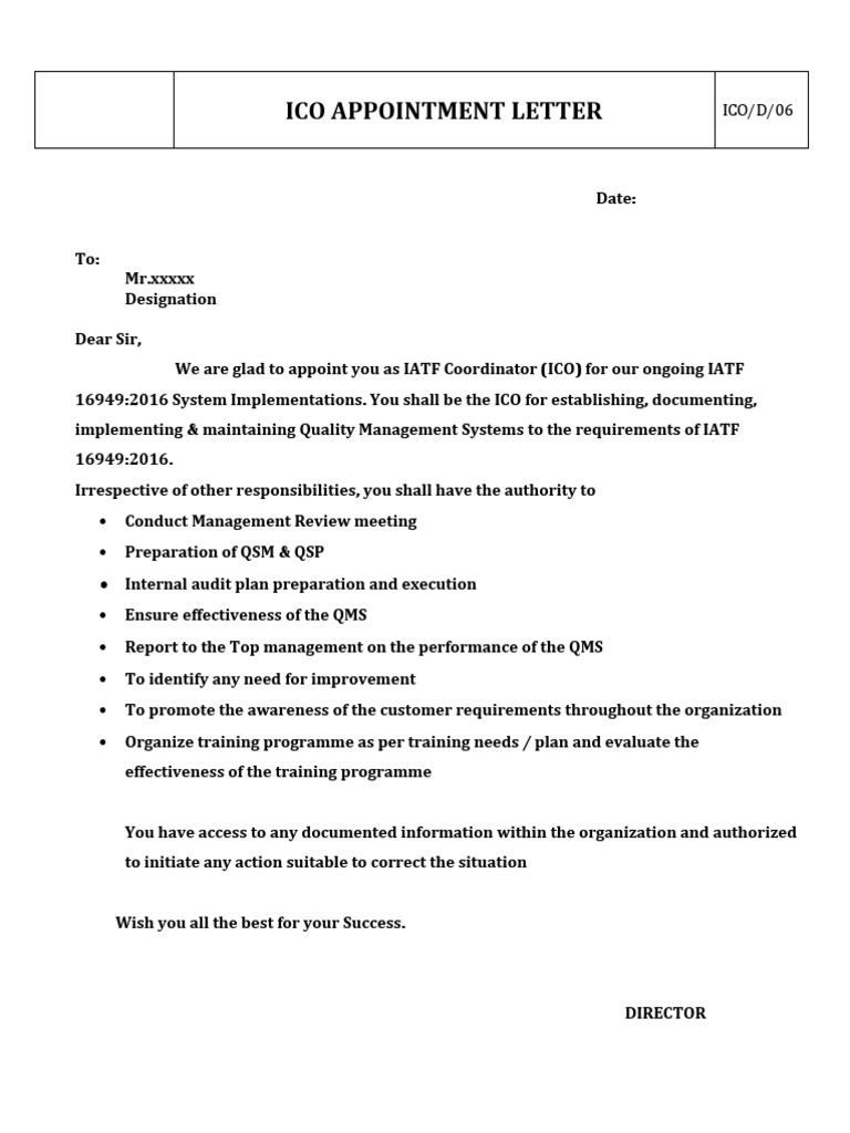 ICO Appointment as IATF Coordinator | PDF