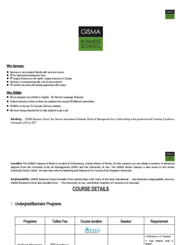 GISMA Business School Overview and Programs | PDF | Academic Degree ...