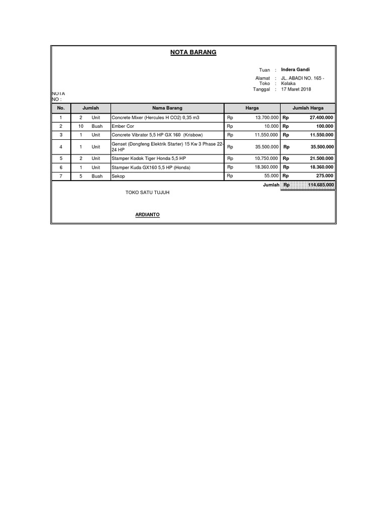 Nota Barang | PDF
