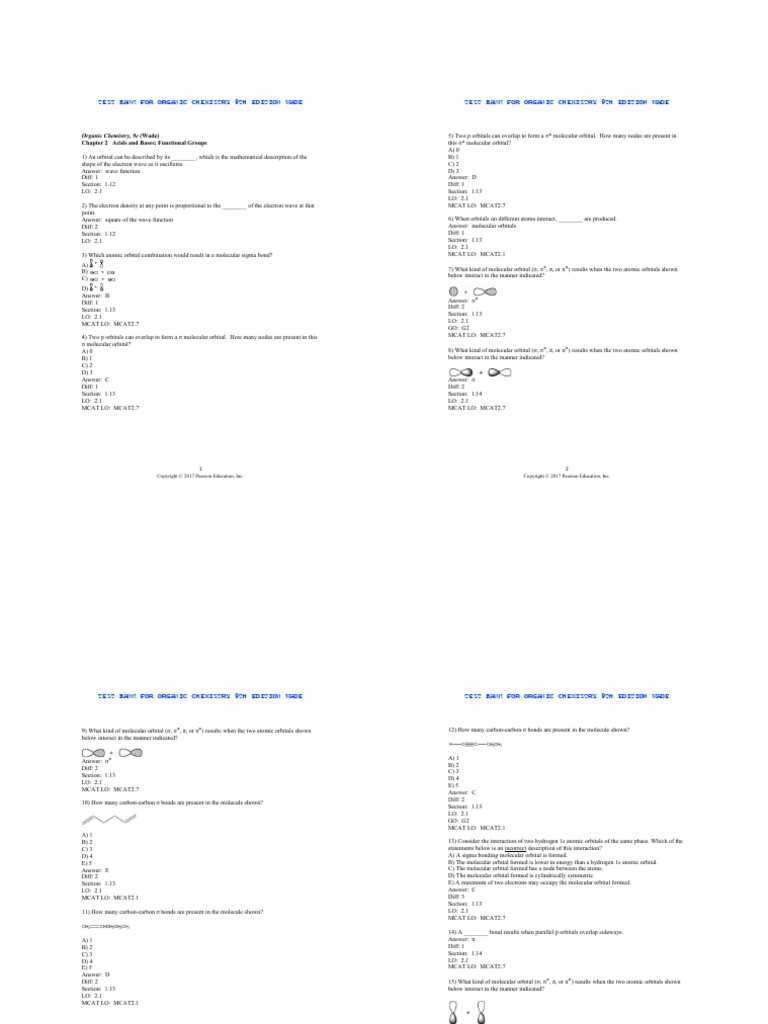 Test Bank For Organic Chemistry 9Th Edition Wade Test Bank For Organic ...