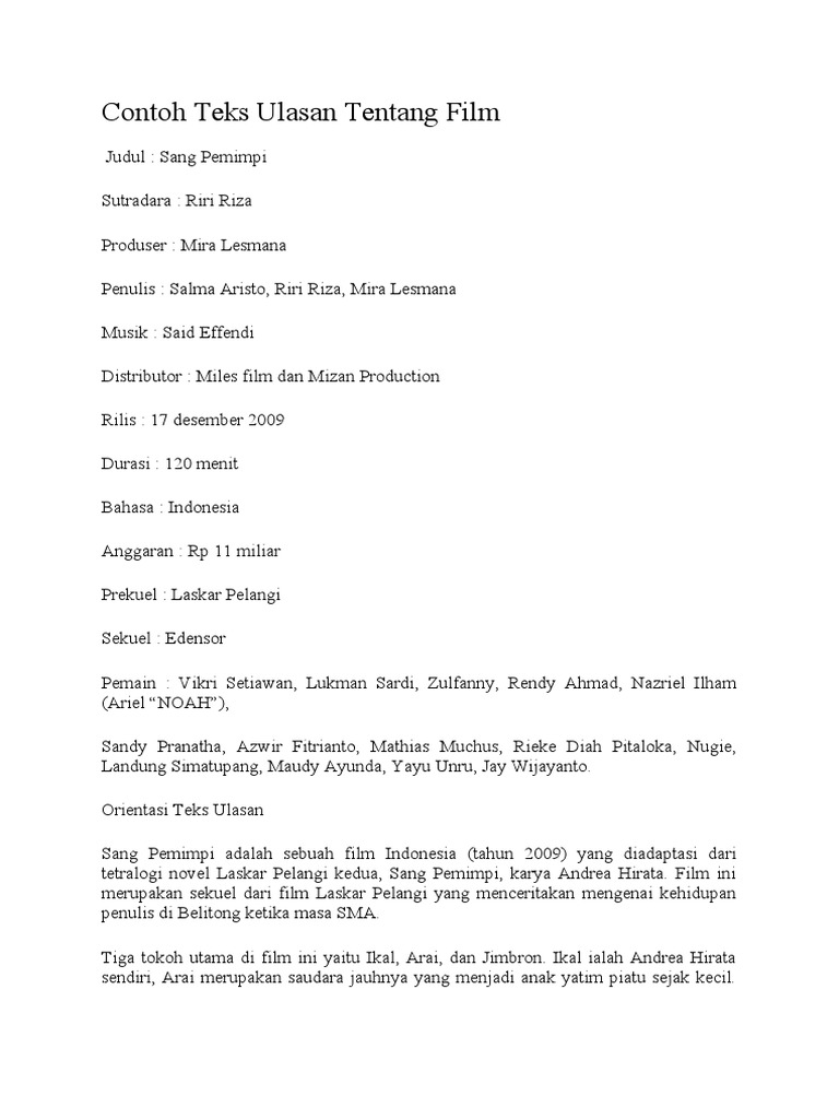 Contoh Teks Ulasan Tentang Film | PDF