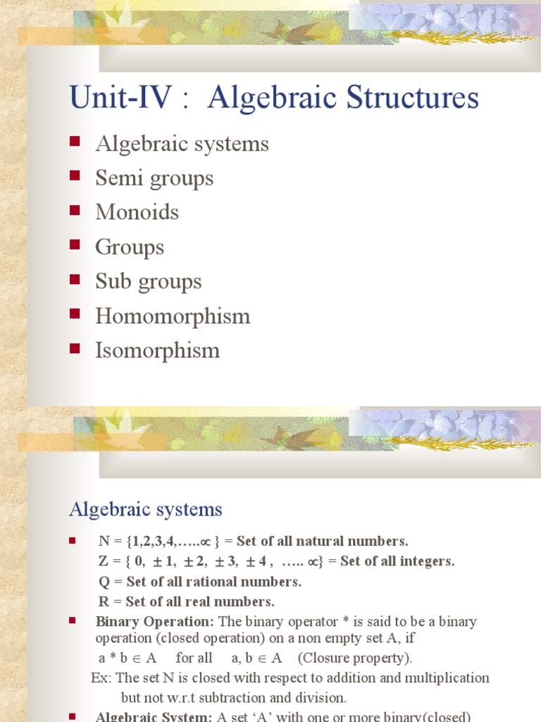 Algebraic Structures Overview | PDF | Group (Mathematics) | Integer