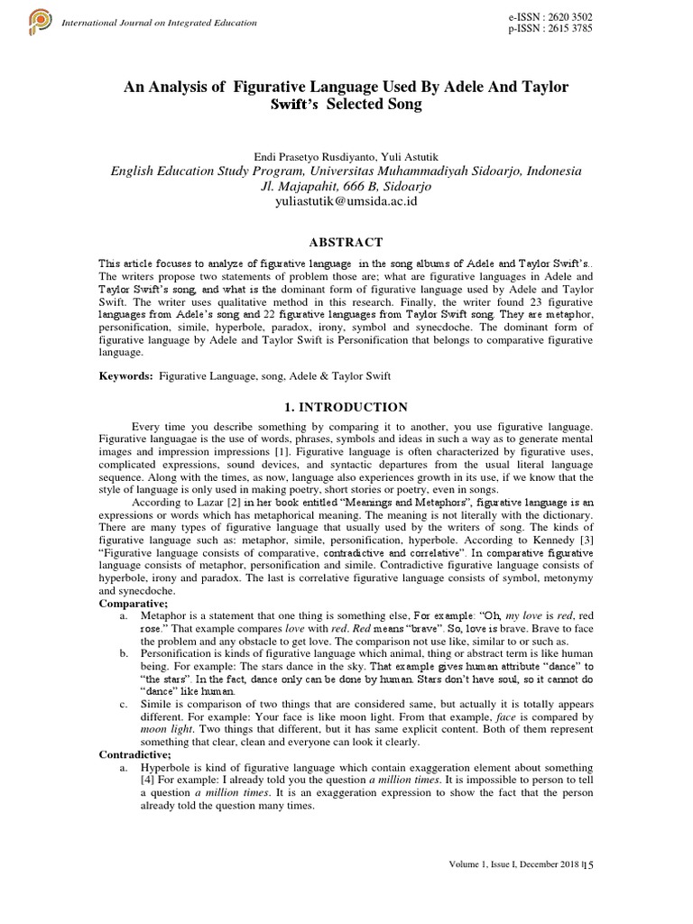 An Analysis of Figurative Language Used by Adele and Taylor Swift's ...