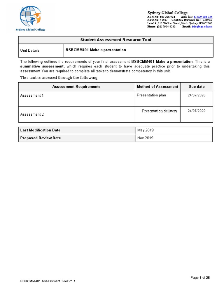 BSBCMM401 Assessment Tool V1.1 | PDF | Educational Assessment ...