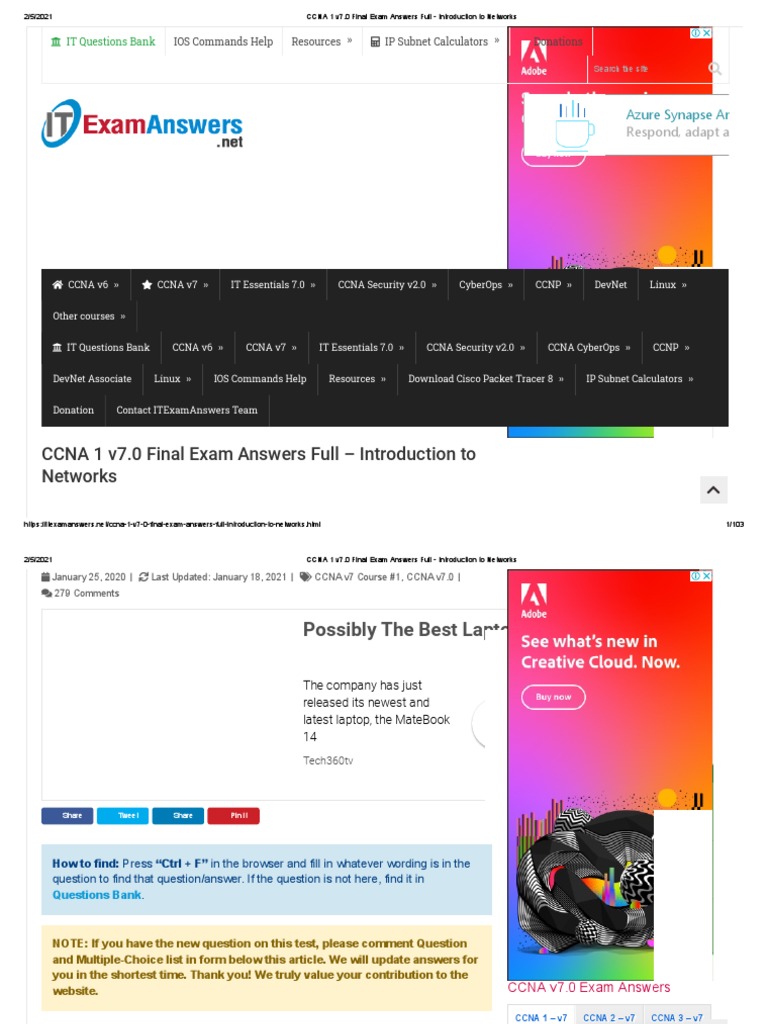CCNA 1 v7.0 Final Exam Answers Full - Introduction To Networks | PDF ...