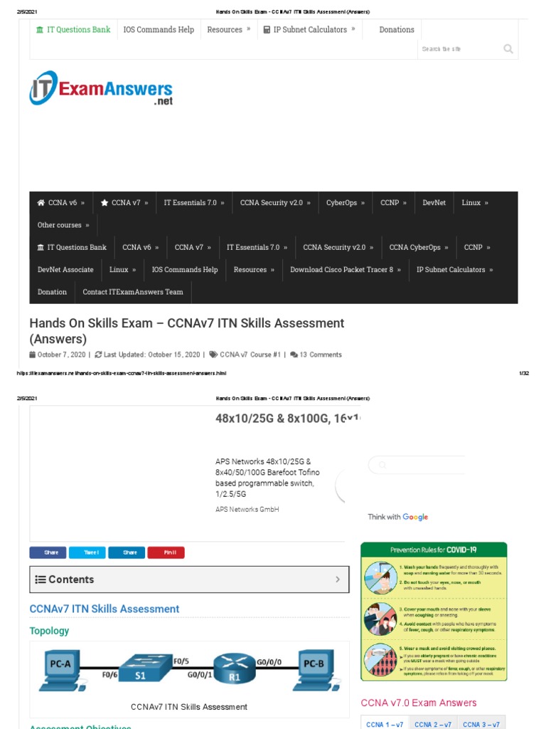 Hands On Skills Exam - CCNAv7 ITN Skills Assessment (Answers ... Hands On Skills Exam - CCNAv7 ITN Skills Assessment (Answers ...
