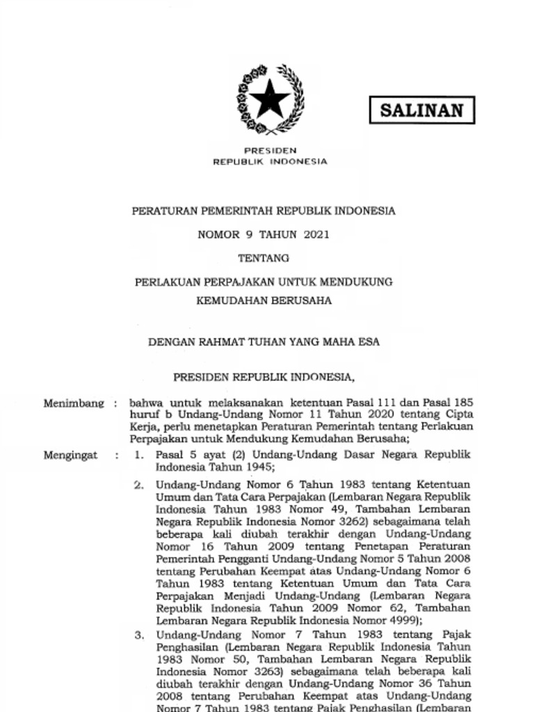 PP Nomor 9 Tahun 2021 | PDF