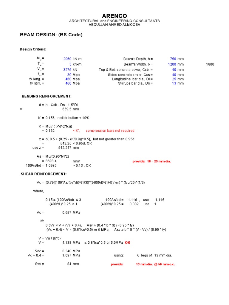 Beam Design Using BS Codes With Beam Table For Sizing | PDF ...