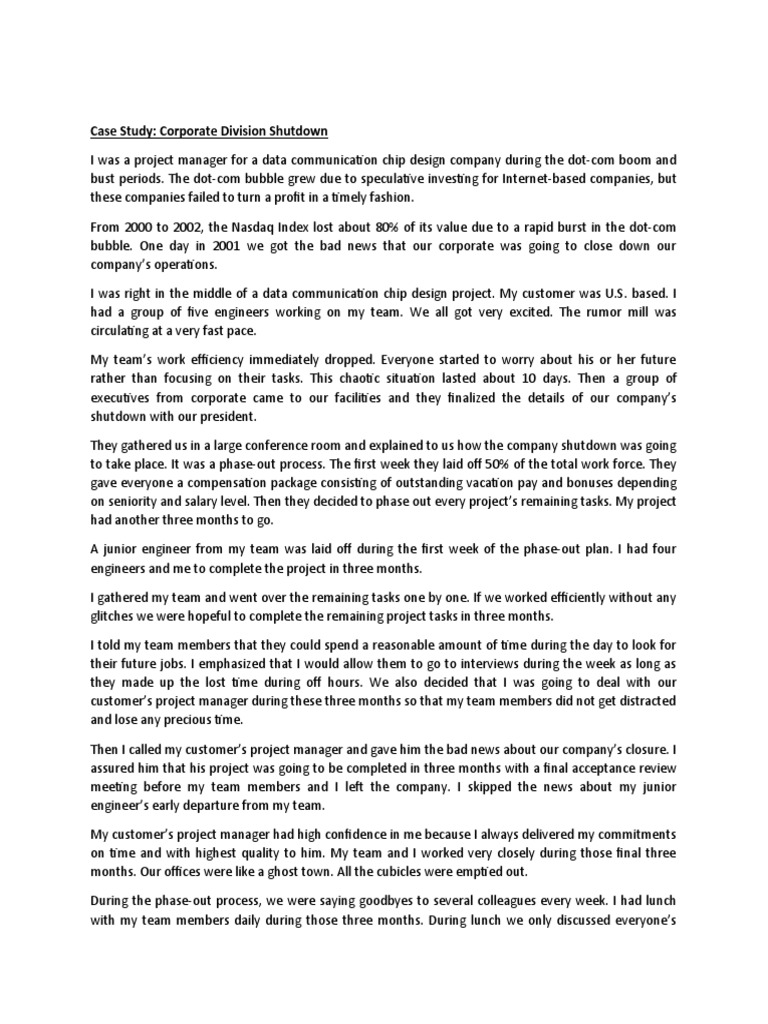 Case Study 3 Business Unit Shut Down | PDF | Economic Bubble | Business