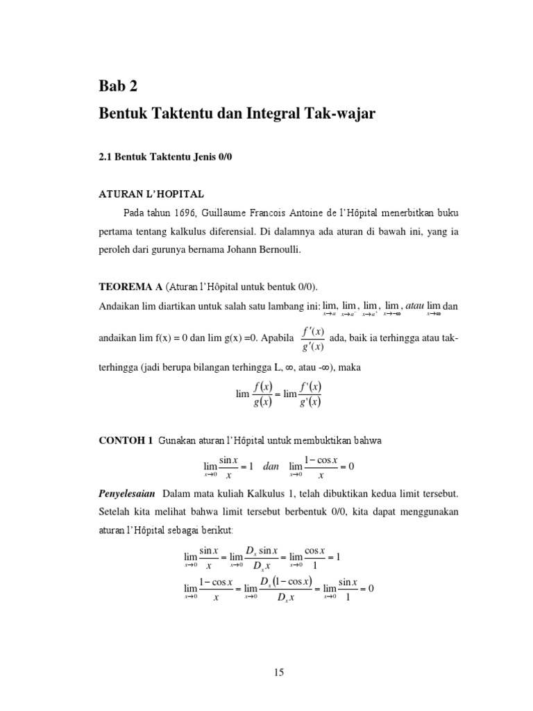 Kalkulus: Aturan L'Hôpital dan Integral Tak-Wajar | PDF | Metode & Bahan Ajar