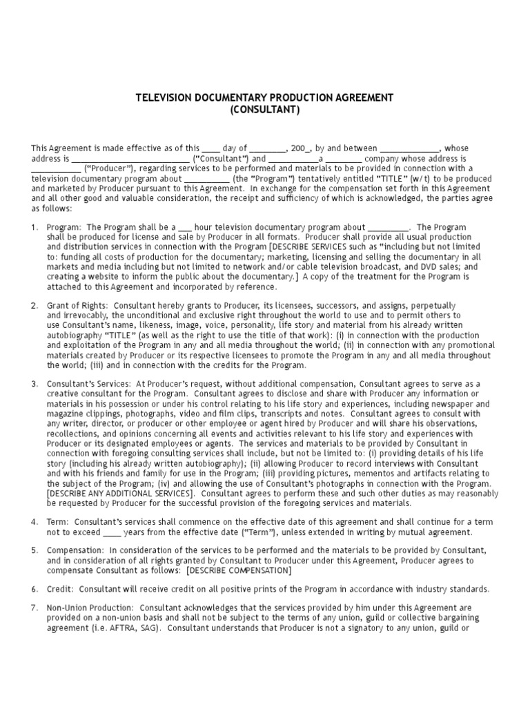 Television Documentary Production Agreement | PDF | Business | Finance ...