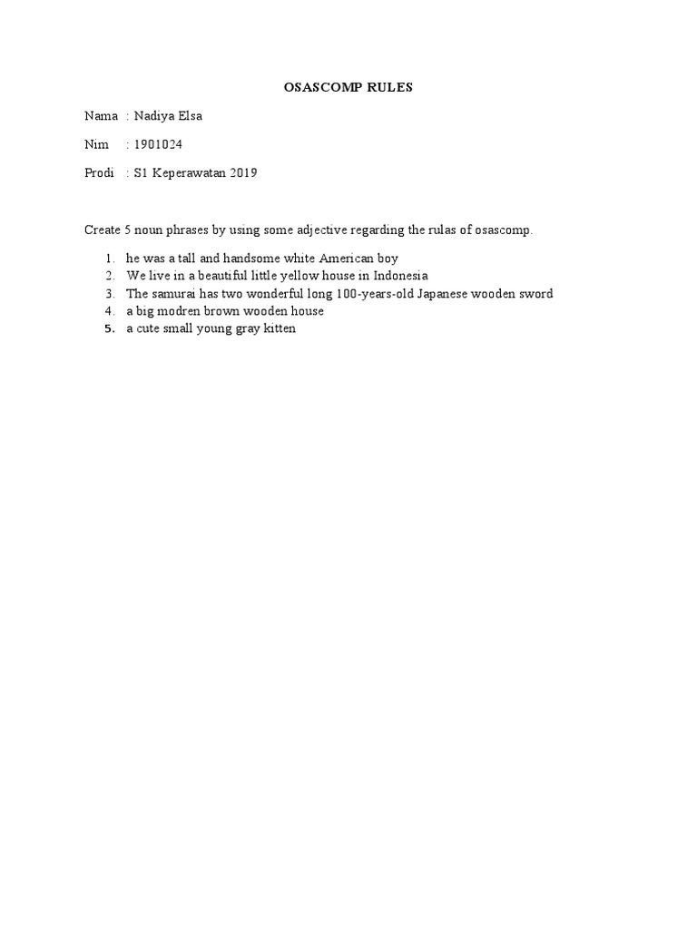 OSASCOMP Rules: Adjective Order Examples | PDF | Home & Garden