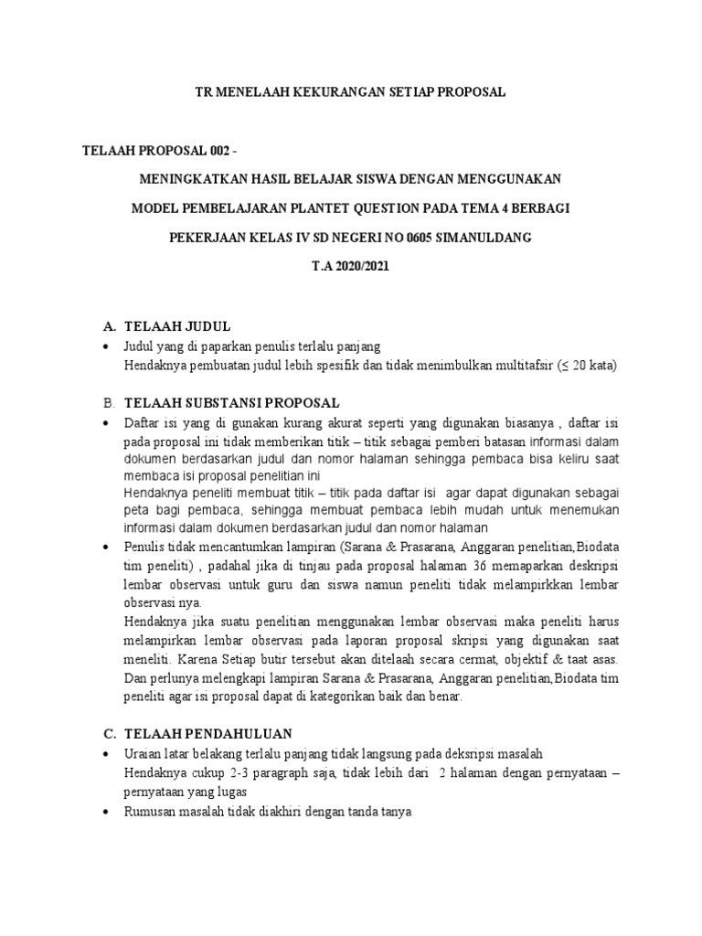 TR Menelaah Proposal | PDF
