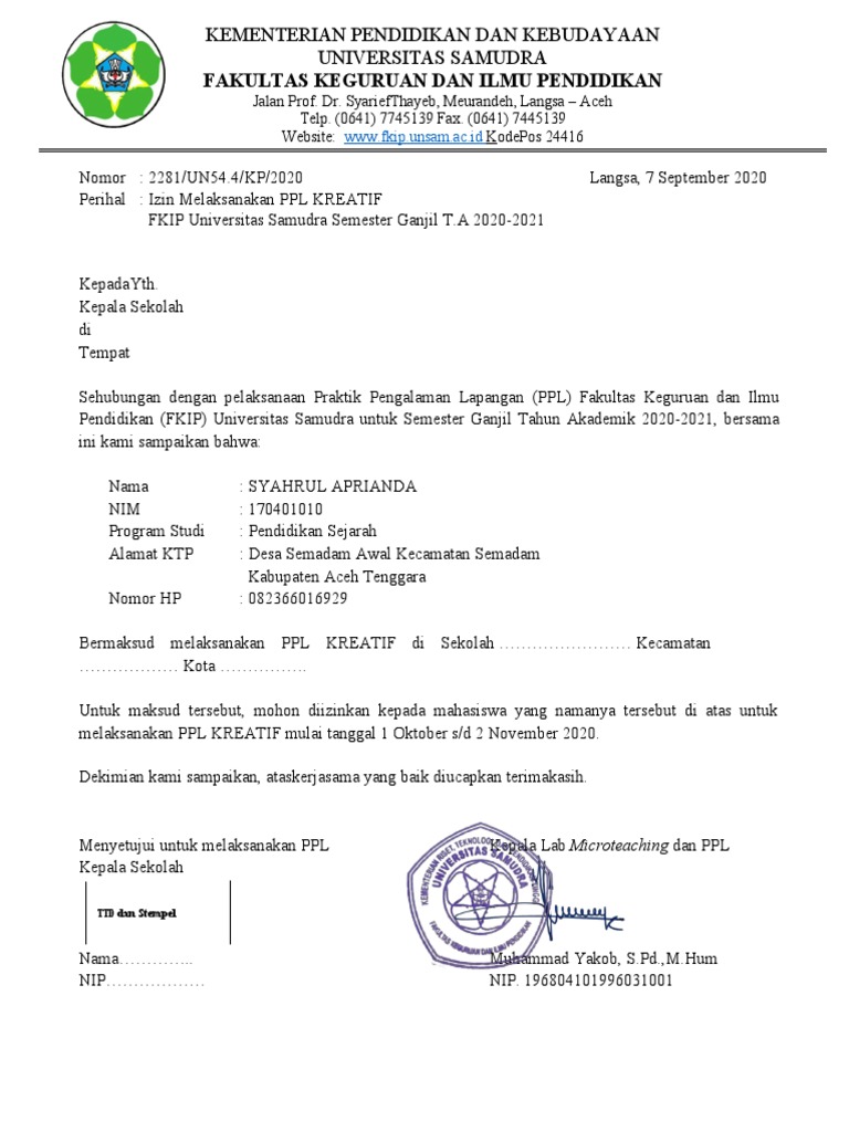 Surat Izin PPL | PDF