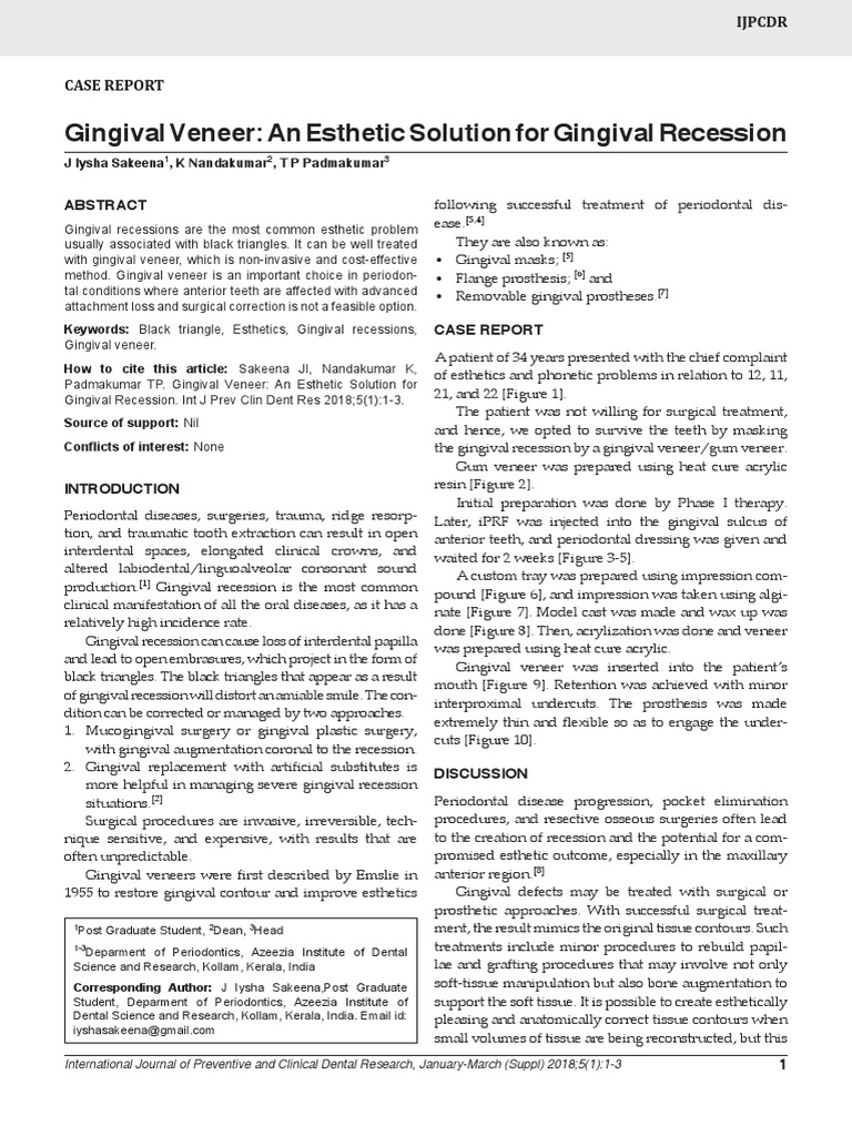 Gingival Veneer: An Esthetic Solution For Gingival Recession | PDF ...